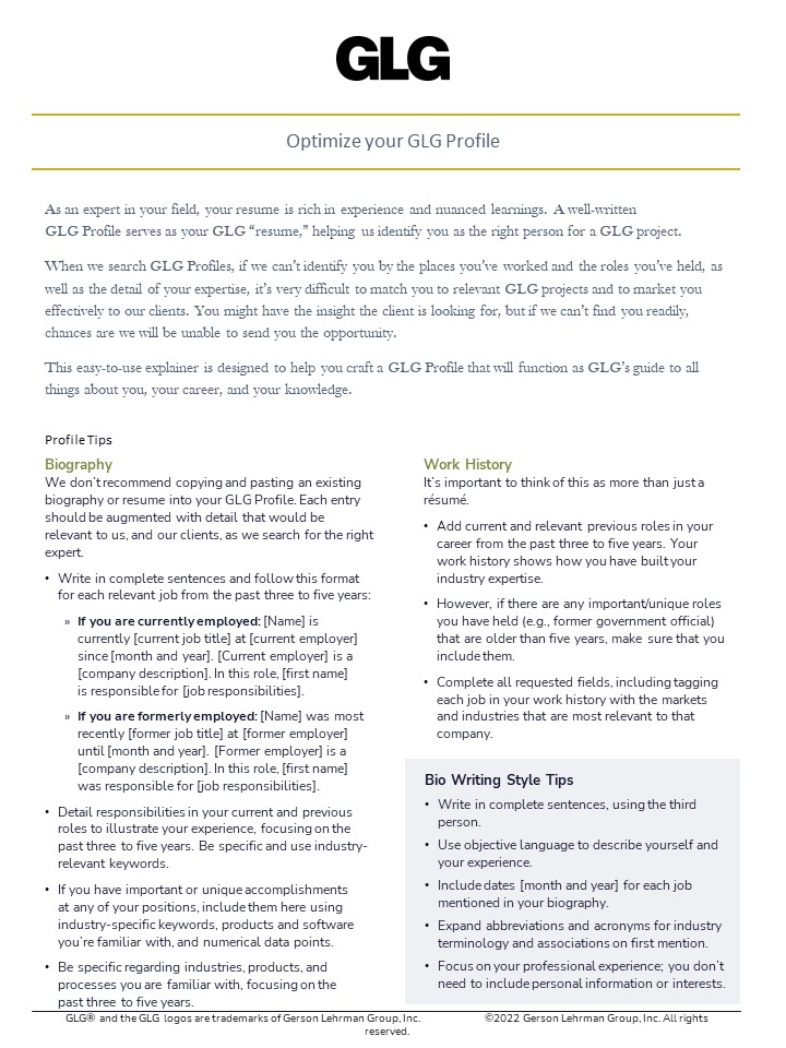 What information should I include in my GLG profile? – GLG Network ...